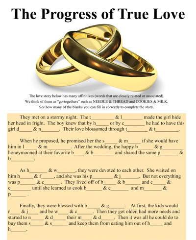 The Progress of True Love Game Sheet